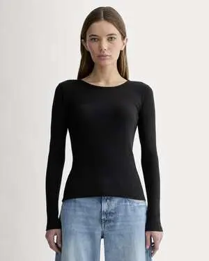 Everlane Luxe Rib Long-sleeve Crew T-shirt - Black