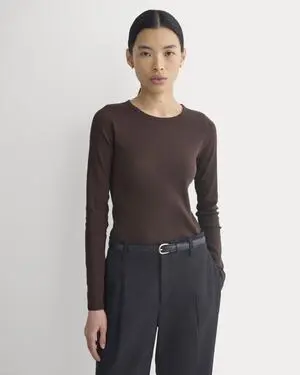 Everlane Luxe Rib Long-sleeve Crew Neck T-shirt - Coffee Bean