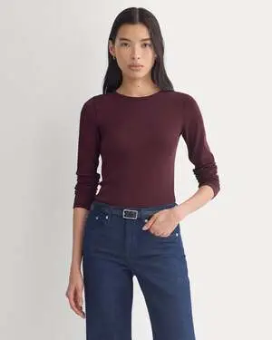 Everlane Luxe Rib Long-sleeve Crew T-shirt - Deep Plum