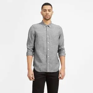 Everlane Classic Shirt, Linen, Elm Gingham, Size XS Black / White Pinstripe