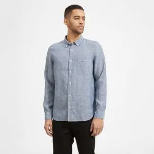 Everlane Classic Shirt, Linen, Elm Gingham, Size XS Blue/white Pinstripe