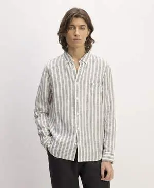 Everlane Classic Shirt, Linen, Elm Gingham, Size XS Bone White/black