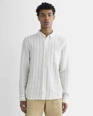 Everlane Classic Shirt, Linen, Elm Gingham, Size XS Bone White/khaki