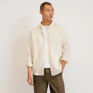 Everlane Classic Shirt, Linen, Elm Gingham, Size XS Brazilian Sand/canvas Tan