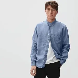 Everlane Classic Shirt, Linen, Elm Gingham, Size XS Horizon Blue