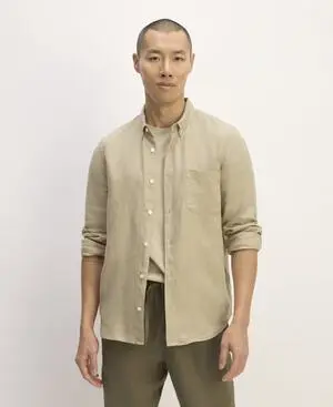 Everlane Classic Shirt, Linen, Elm Gingham, Size XS Khaki