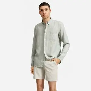 Everlane Classic Shirt, Linen, Elm Gingham, Size XS Light Sage
