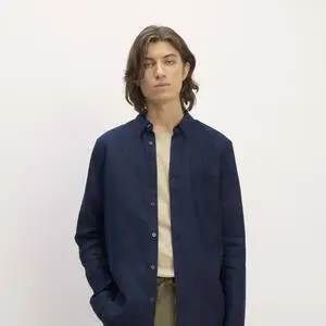 Everlane Classic Shirt, Linen, Elm Gingham, Size XS Navy