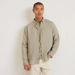 Everlane Classic Shirt, Linen, Elm Gingham, Size XS Seagrass