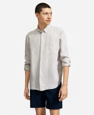 Everlane Classic Shirt, Linen, Elm Gingham, Size XS Stone/white Stripe