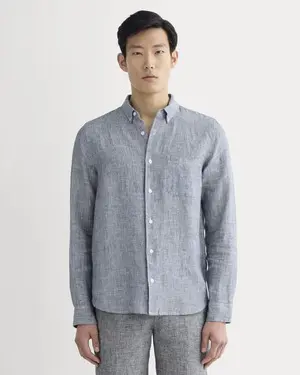 Everlane Classic Linen Shirt - White / Blue