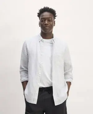 Everlane Classic Shirt, Linen, Elm Gingham, Size XS White/black