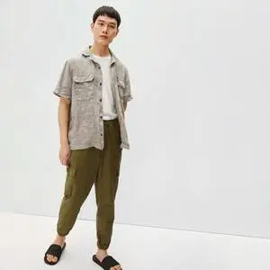 Everlane Resort Shirt, Linen, Deep Navy, Size XS Dark Olive / White