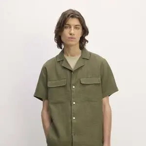 Everlane Resort Shirt, Linen, Deep Navy, Size XS Olive