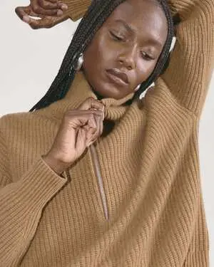 Everlane Luxe Merino Half-Zip Sweater Deep Camel