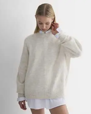 Everlane Alpaca Blend Striped Crew Neck Sweater - Almond