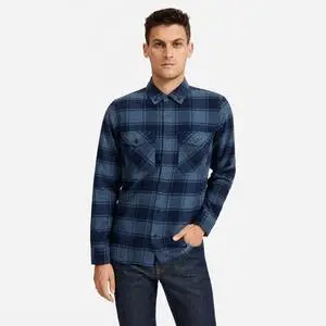 Everlane Brushed Flannel Shirt Heather Blue Plaid