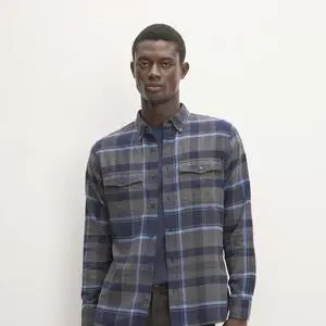 Everlane Brushed Flannel Shirt Heritage Blue/black/navy/heather