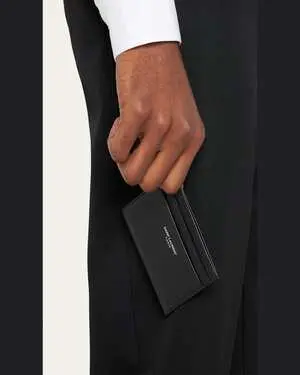 Saint Laurent Pebbled Leather Classic Card Case - Black