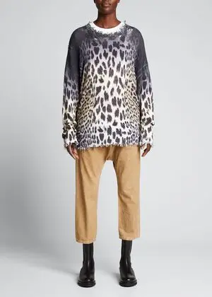R13 Faded Leopard-Print Oversized Sweater - Faded Leopard