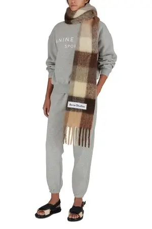 Acne Studios Vally Oversize Wool Blend Scarf - Brown Ecru