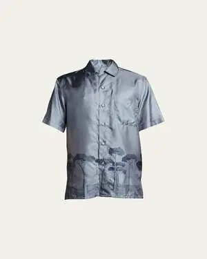 Brioni Roman Tree-print Silk Camp Shirt - Sapphire Multi