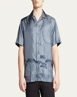 Brioni Roman Tree-print Silk Camp Shirt