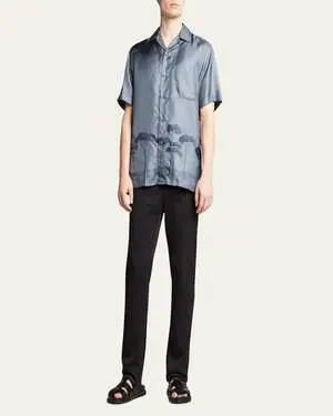 Brioni Roman Tree-print Silk Camp Shirt