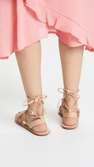 LOEFFLER RANDALL Starla Ankle Wrap Sandals - Wheat/gold