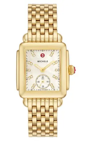 Michele MICHELE Deco Mid Diamond Dial Bracelet Watch Gold/white