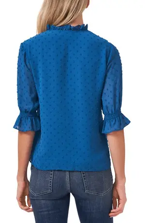 CECE DUPRAZ Clip Dot Tie Front Top With Ruffle Detail