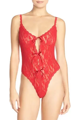 Hanky Panky Signature Lace Open Gusset Thong Teddy - Red