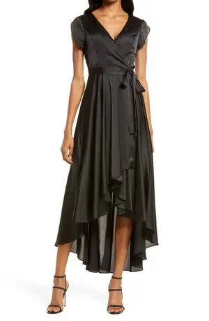 Lulus Satin High-low Dress - Black