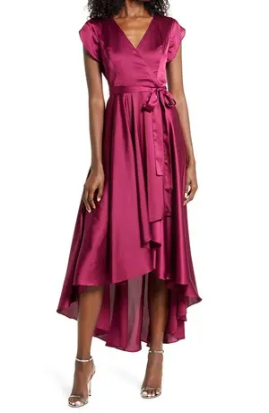 Lulus Satin High-Low Dress Magenta