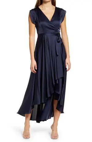 Lulus Satin High-Low Dress Navy Blue