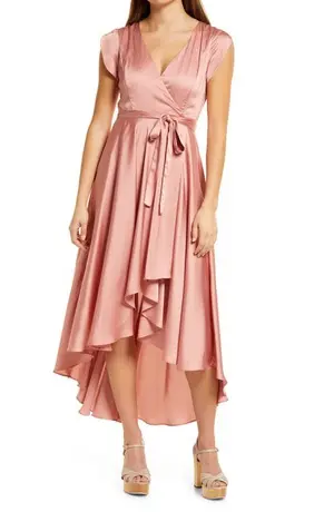 Lulus Satin High-Low Dress Rose