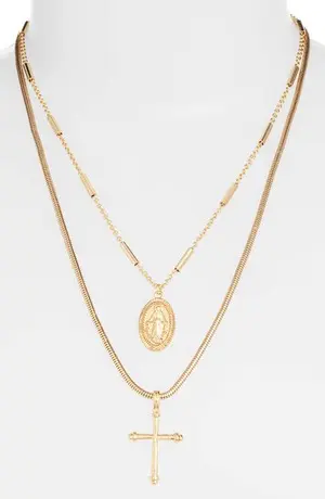 Ettika Coin And Cross Pendant Necklace Set - Gold