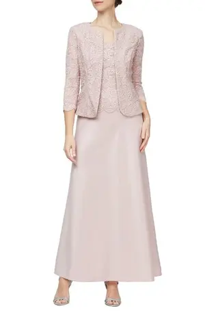 Alex Evenings Embroidered Lace Gown With Jacket - Blush