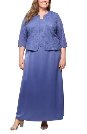 Alex Evenings Embroidered Lace Gown With Jacket - Cornflower