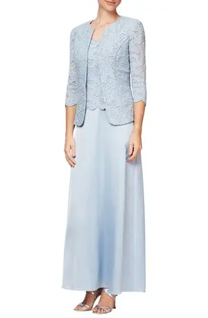 Alex Evenings Embroidered Lace Gown With Jacket - Hydrangea