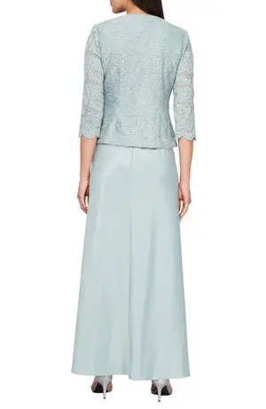 Alex Evenings Embroidered Lace Gown With Jacket - Ice Sage