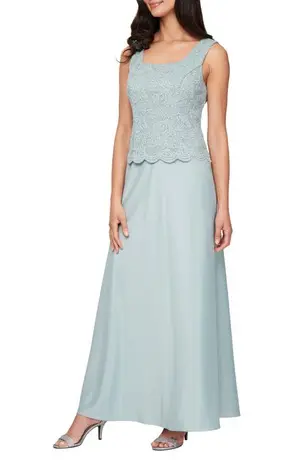 Alex Evenings Embroidered Lace Gown With Jacket - Ice Sage
