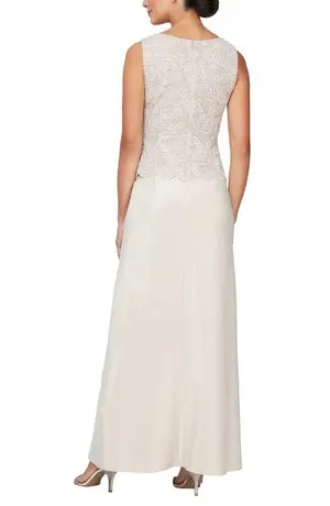 Alex Evenings Embroidered Lace Gown With Jacket - Taupe