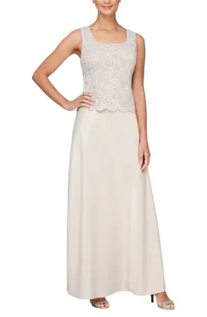 Alex Evenings Embroidered Lace Gown With Jacket - Taupe