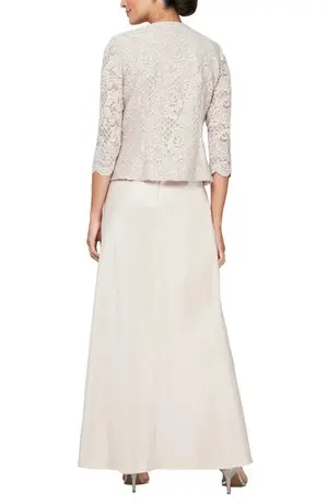 Alex Evenings Embroidered Lace Gown With Jacket - Taupe