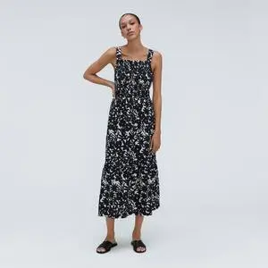 Everlane Smock Tiered Midi Dress - Black/Canvas Floral | Editorialist