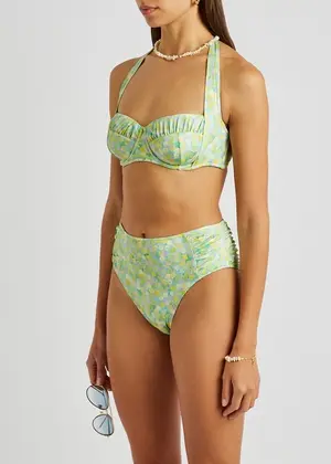 Rixo Jenny Printed Halterneck Bikini Top