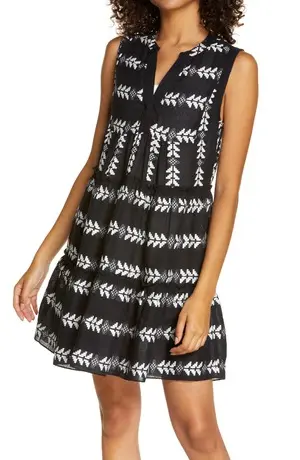 Elan Babydoll Cover-Up Mini Dress Black White