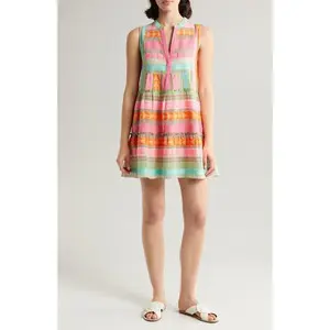 Elan Babydoll Cover-up Mini Dress - Neon Multi