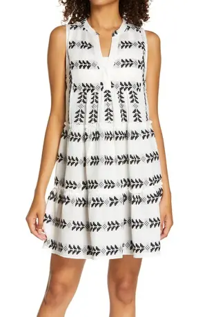 Elan Babydoll Cover-Up Mini Dress White Black